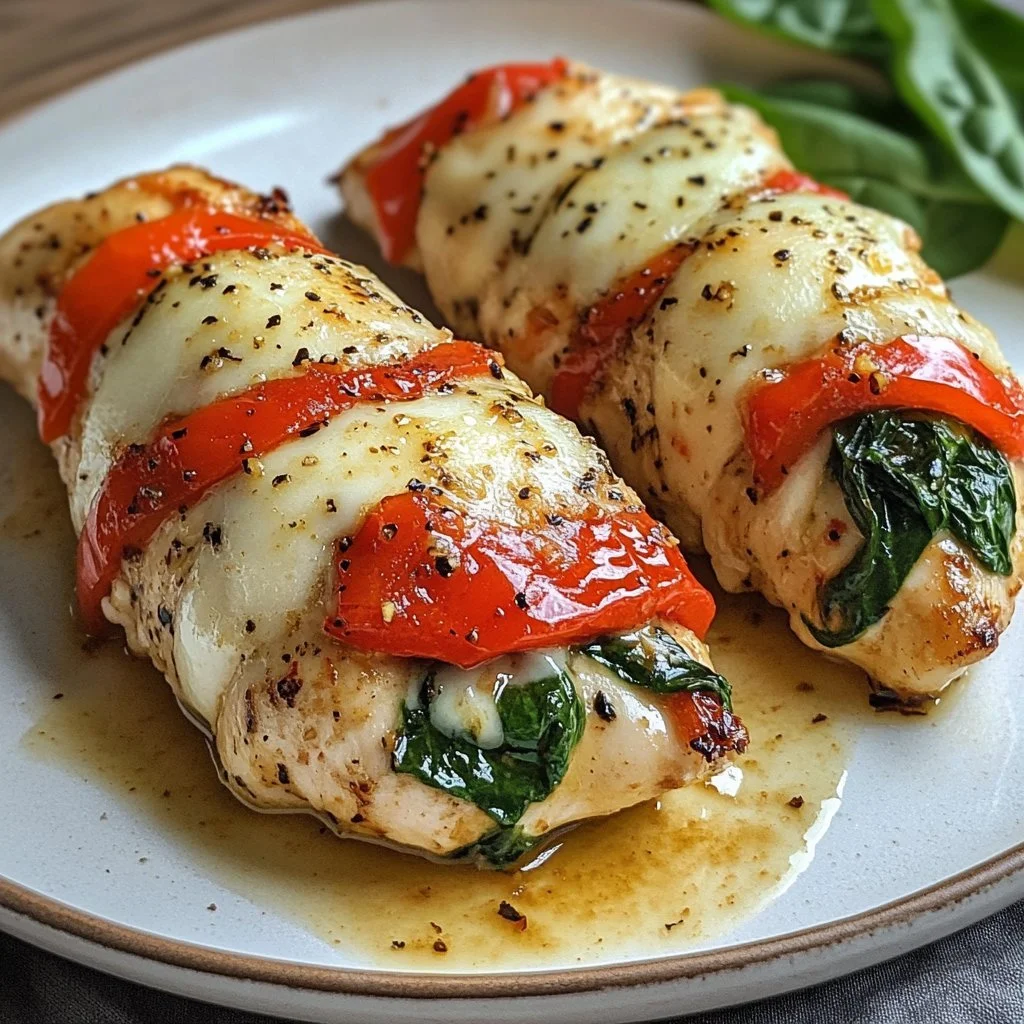 Roasted Red Pepper, Spinach, and Mozzarella Stuffed Chicken